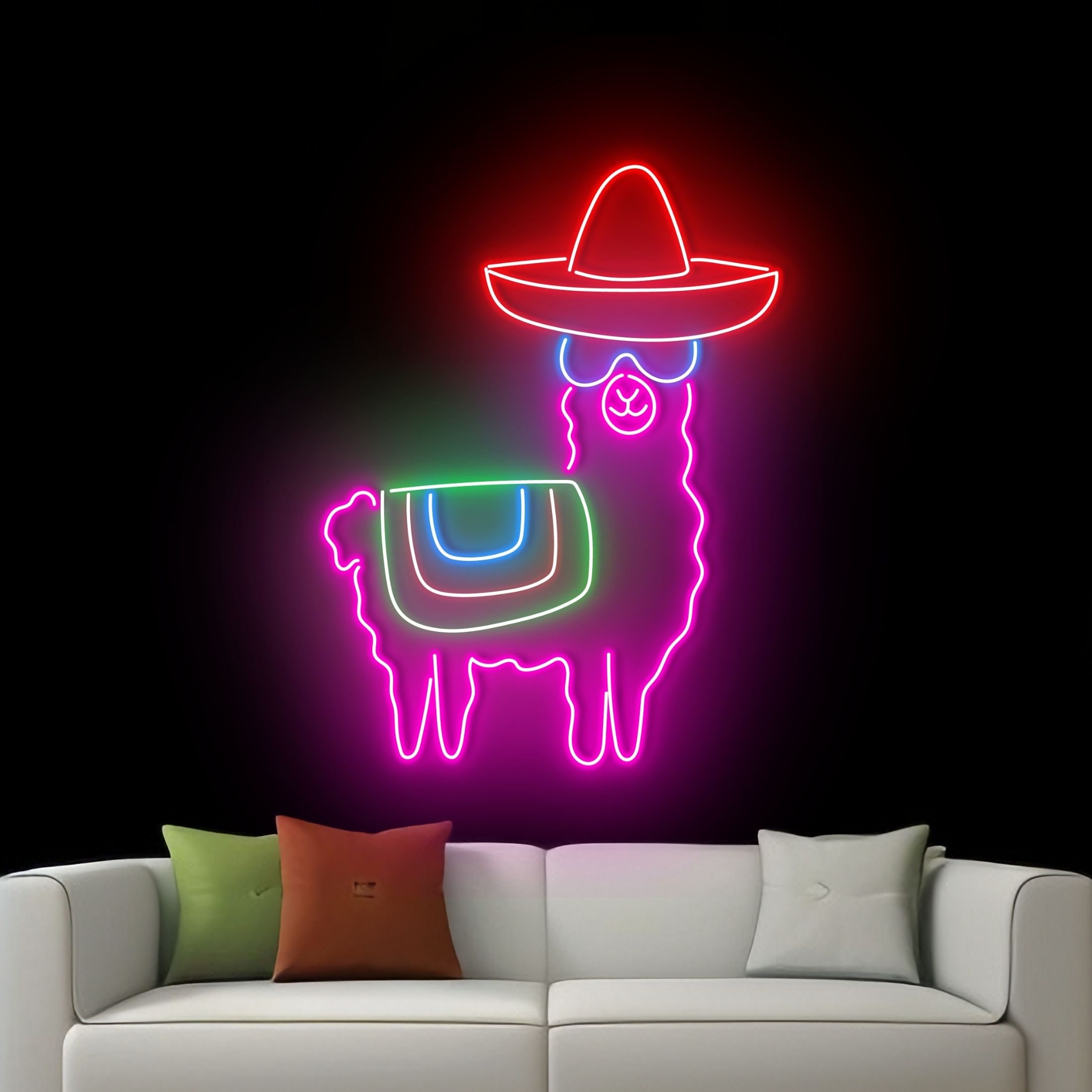 Llama Cinco De Mayo Neon Wall Sign, Alpaca Led Wall Sign, Animal Neon ...