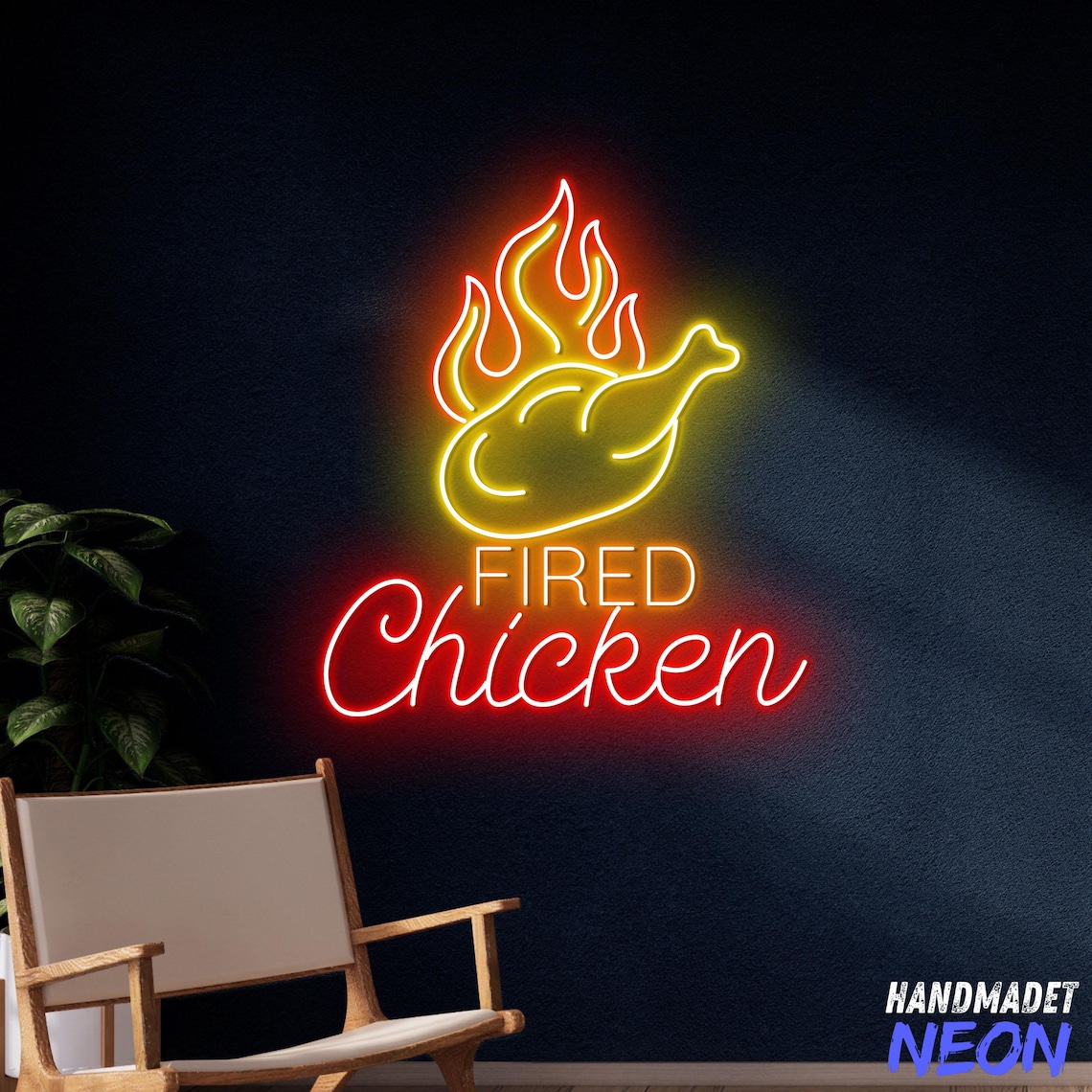 Fried Chicken Neon Sign, LED Wall Light for Restaurant, Fried Chicken ...