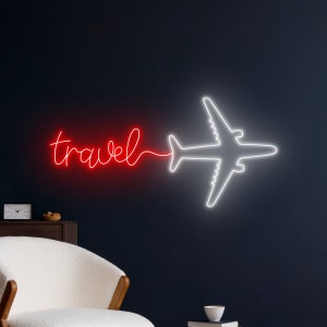 Airplane Travel Neon Sign, Airplane Led Sign, Airplane Wall Decor ...