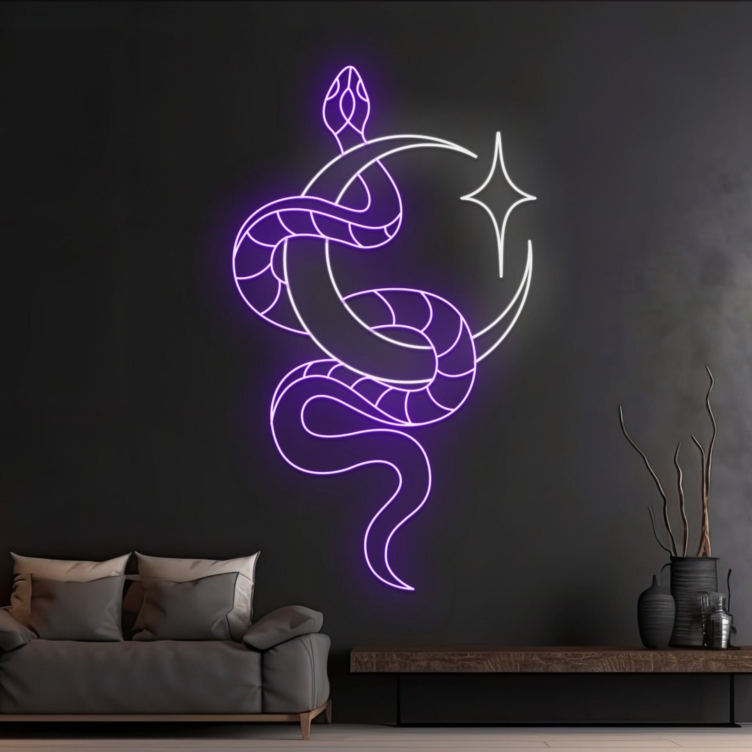 Custom Moon Snake Neon Sign, Snake Moon Led Sign, Snake Led Lights, Bar ...