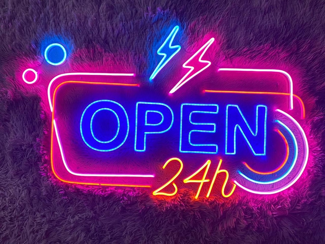 Open 24h Led Sign, Vertical Open Led Sign, Wall Decor, Bar Neon Sig ...