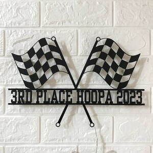 Custom Start Finish Racing Flag Metal Wall Art LED Light Personalized Race Checkered Flag Name ...