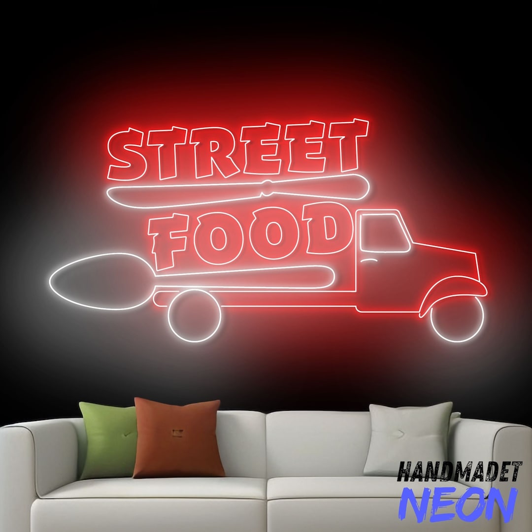 Street Food Truck Neon Sign, Food Spoon Led Sign, Street Food Neon ...