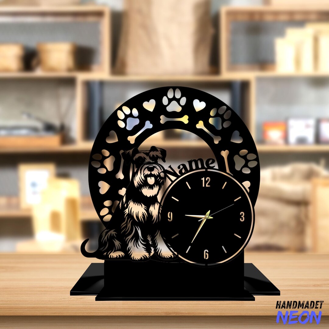 Custom Miniature Schnauzer Dog Tabletop Metal Clock, Cute Dog Office ...