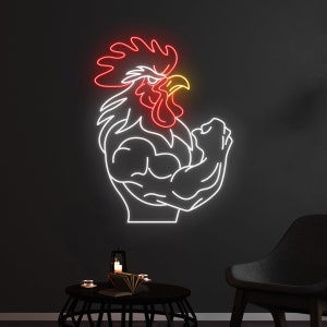 Muscular Rooster Neon Sign, Muscle Rooster Neon Light, Gym Chicken Led ...