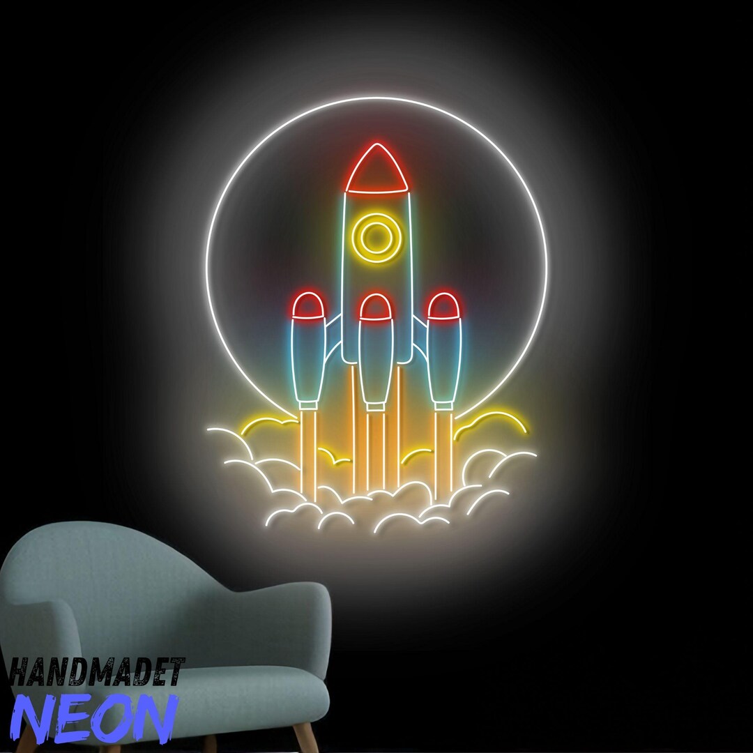 Rocket Launched to the Moon Neon Sign, Rocket Led Sign, Rocket Led ...