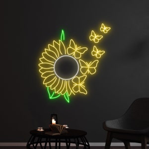 Butterfly Sunflower Neon Light, Sunflower Flower Butterfly Led Light ...