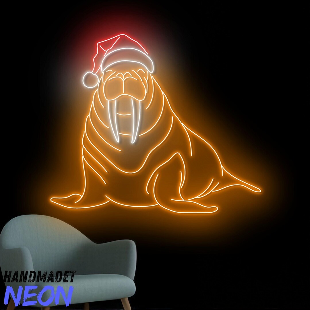 Walrus Christmas Hat Neon Sign, Christmas Walrus Led Sign, Walrus Led ...