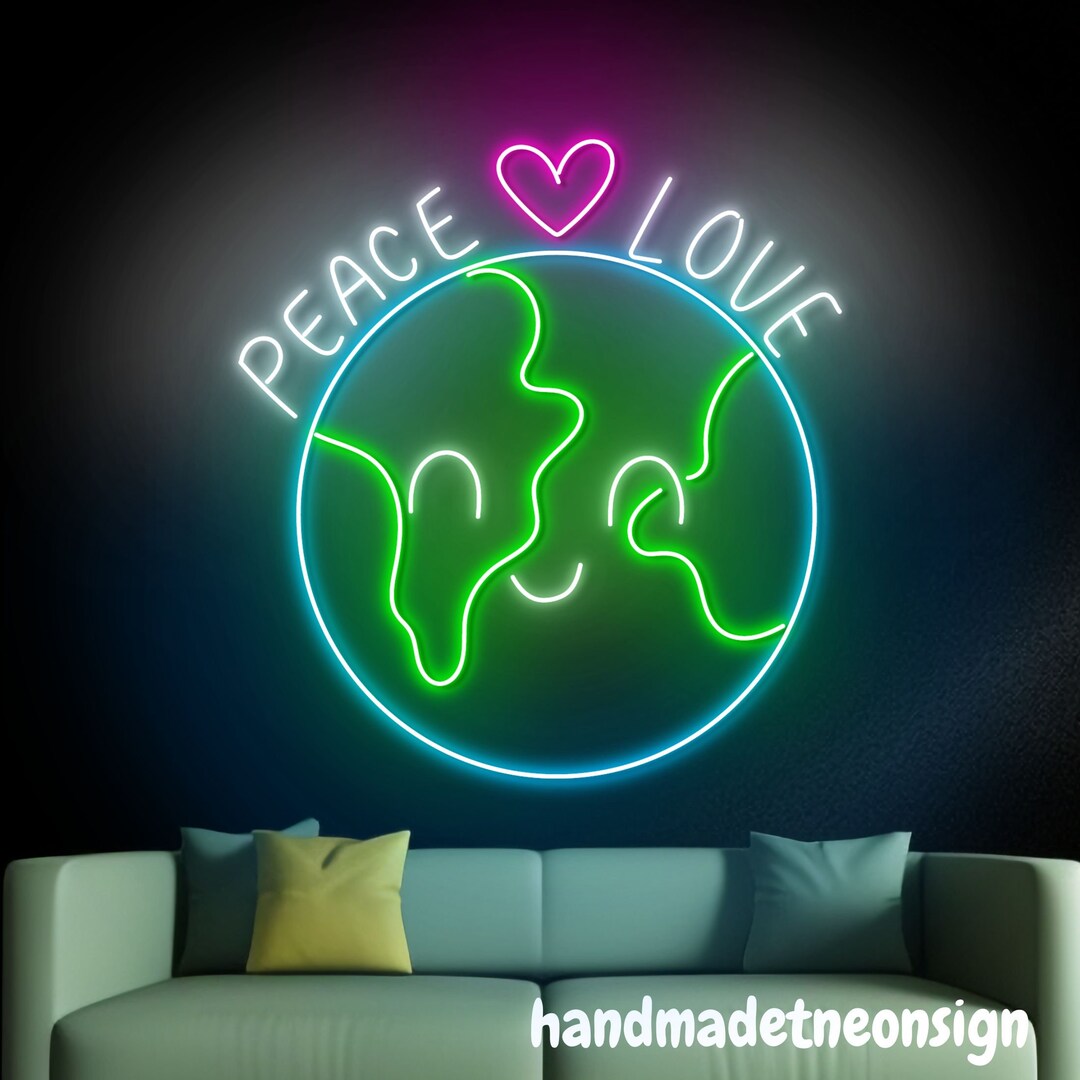 Peace Love Neon Sign, Peace Earth Led Sign, Peace Earth Neon Light ...