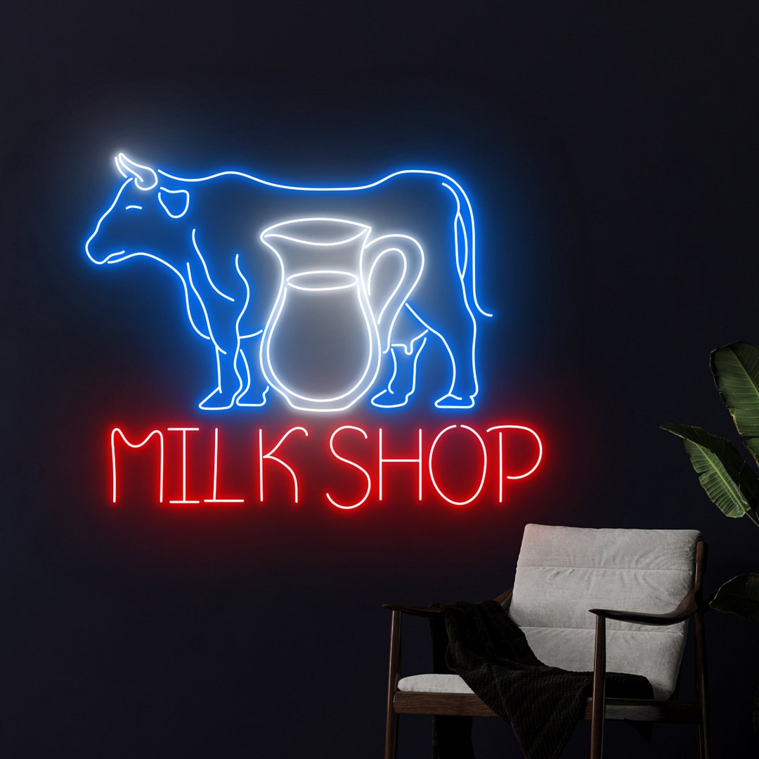 Milk Shop Neon Led Sign, Dairy Cows Neon Sign, Milk Shop Open Logo Neon ...