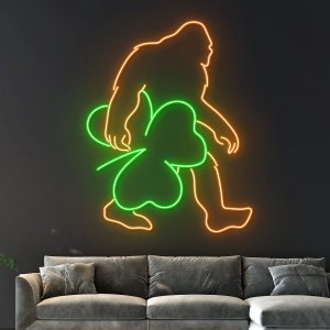 Bigfoot Shamrock Neon Sign, Shamrock Bigfoot Neon Light, 3 Leaf Clover ...