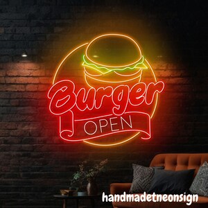 Open Burger Neon Sign, Burger Open Led Sign, Hamburger Neon Light ...