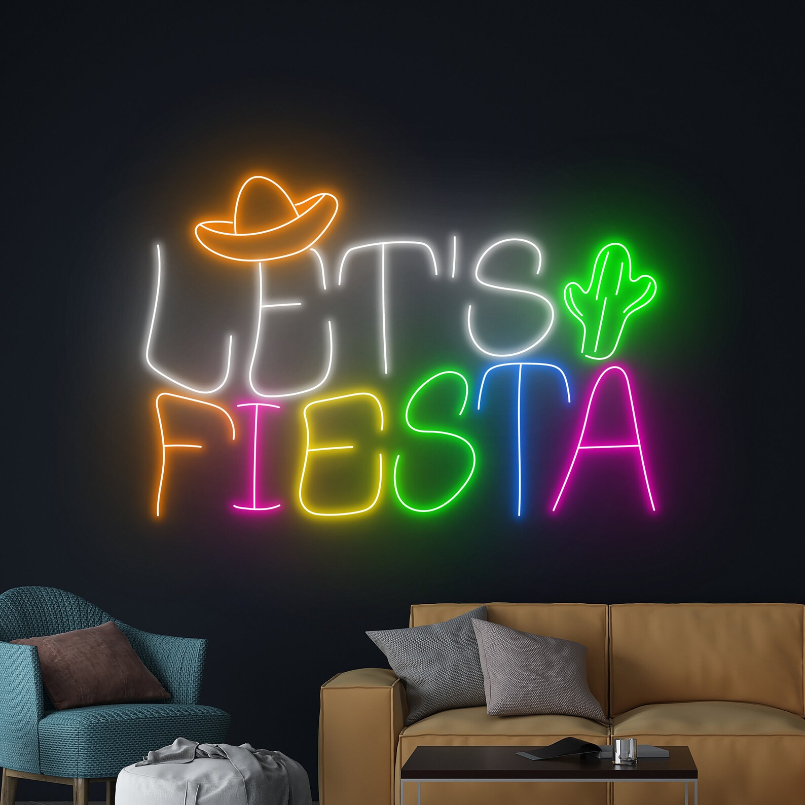 Let's Fiesta Neon Sign, Fiesta Neon Light, Fiesta Led Light, Mexican ...