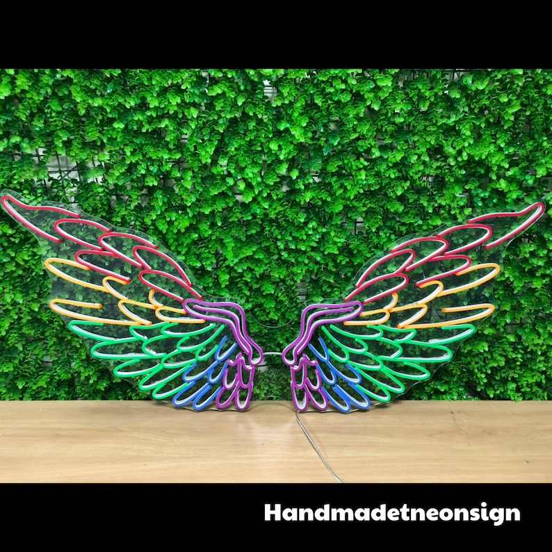 Wings Neon Sign, Wings Color Led Light, Colorful Wings Neon Sign, Neon ...