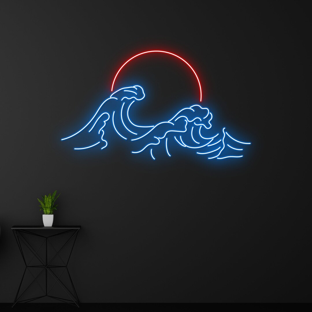 Custom Sun Ocean Wave Neon Sign, Sea Wave Sun Led Sign, Wave Sunrise ...
