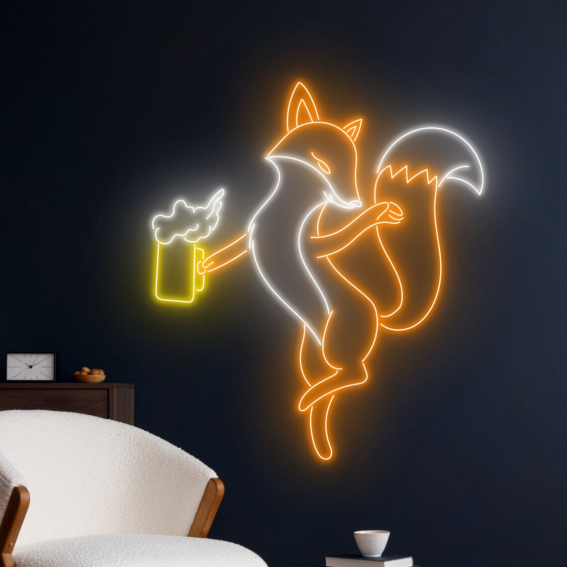 Fox Drinking Beer Neon Light, Fox Led Sign, Foxy Drinking Beer Neon ...