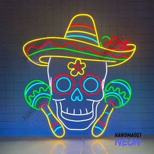 Mexican Skull Neon Sign, Mexican Skull Led Sign, Mexican Skull Neon ...