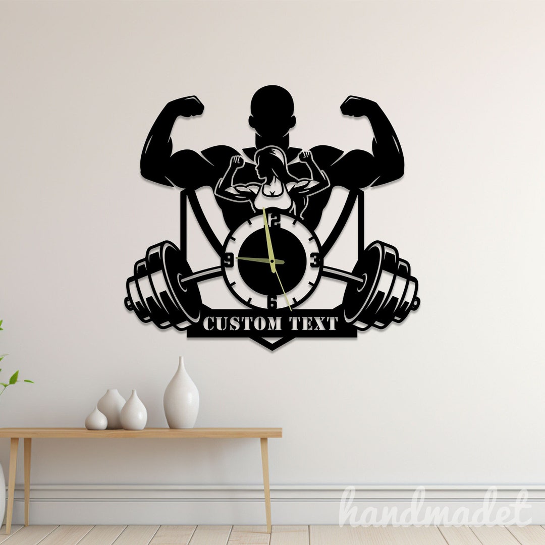 Bodybuilding Wall Clock Unique, Gym Fitness Round Wall Clock ...