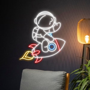 Astronaut Rocket Neon Sign, Spacecraft Astronaut Led Sign, Astronaut ...