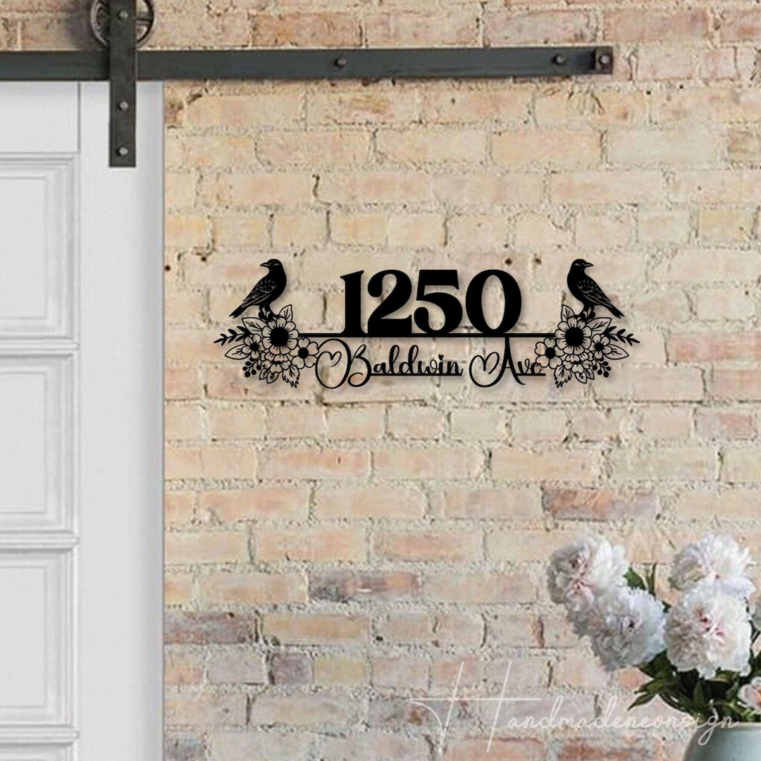 Personalized Flower House Number, Bird Home Number Metal Wall Sign ...