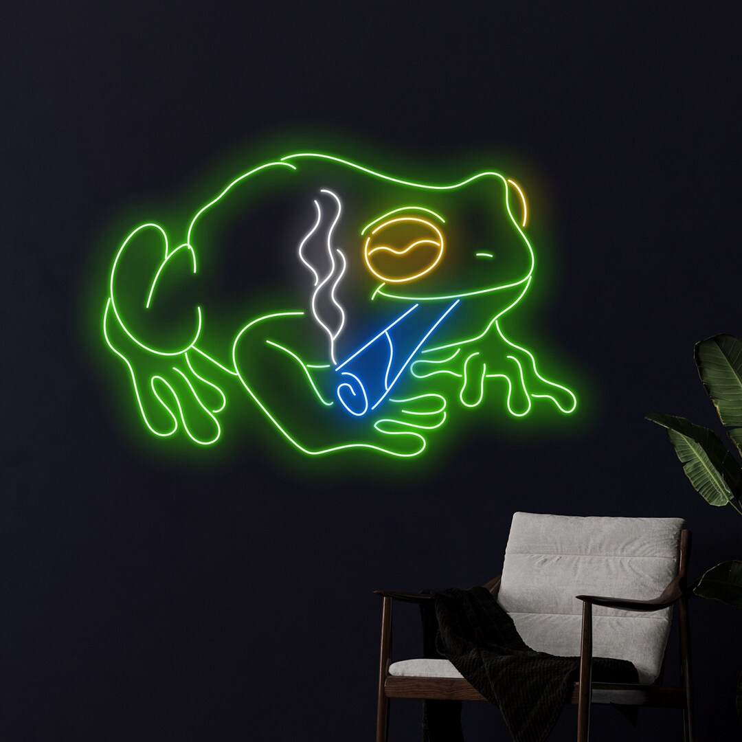 Smoking Frog Led Sign, Frog Smokes Neon Light, Cigar Frog Neon Sign ...