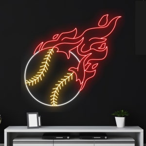 Custom Fire Baseball Neon Light, Fire Ball Led Sign, Fire Base Ball Led ...