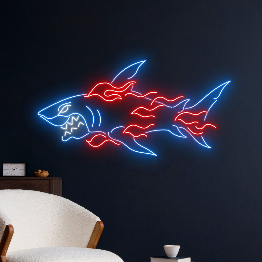 Fire Shark Neon Sign, Burning Shark Neon Light, Flaming Shark Led Light ...