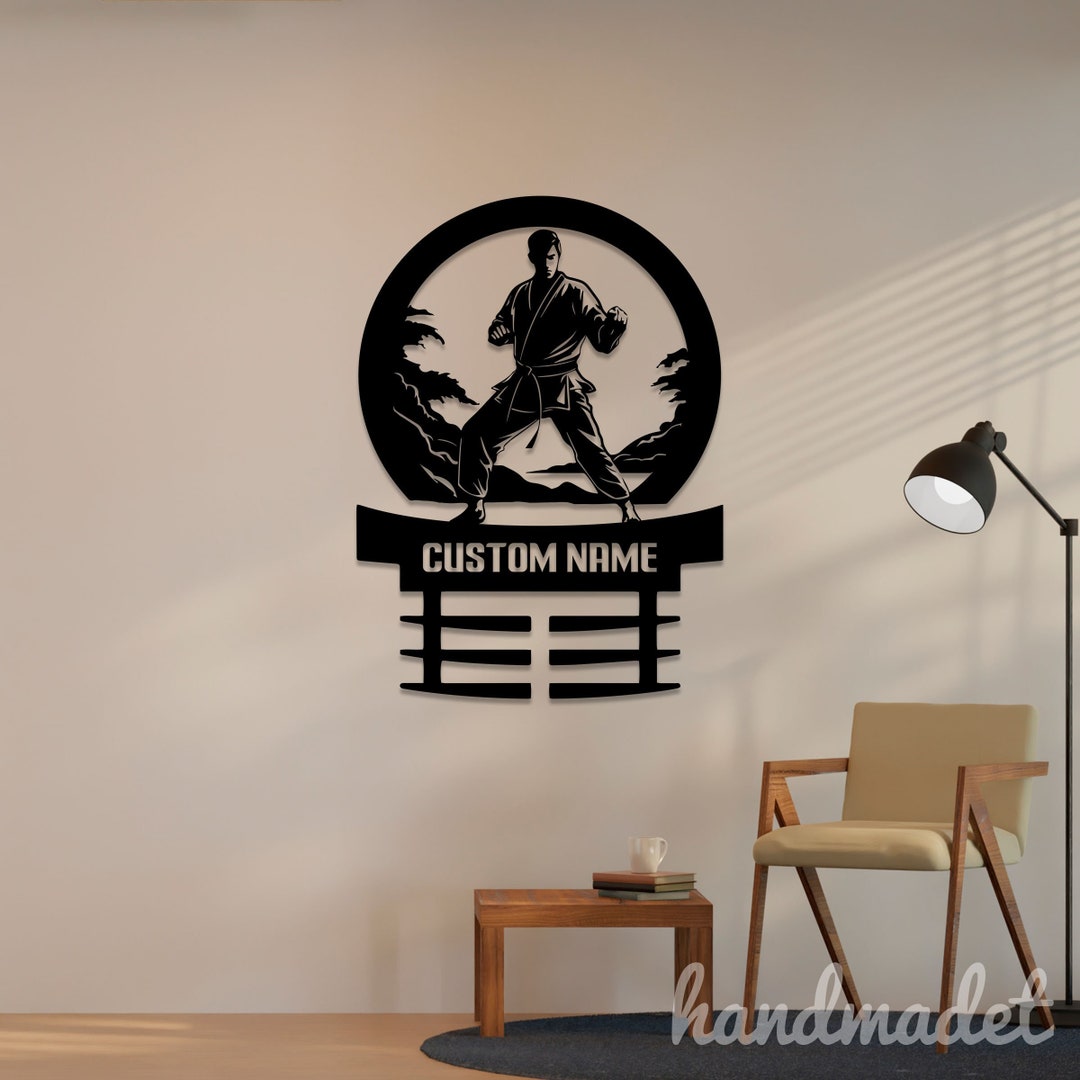 Custom Karate Medal Hanger Metal Wall Art LED Light, Karate Boy Name ...