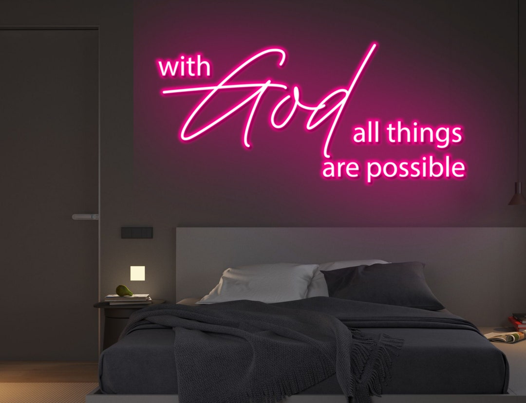 With God All Things Are Possible Neon Sign, Christian Catholic Wall Art ...