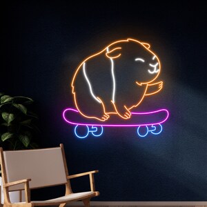 Guinea Pig Skateboarding Neon Sign, Skateboard Guinea Pig Led Sign ...