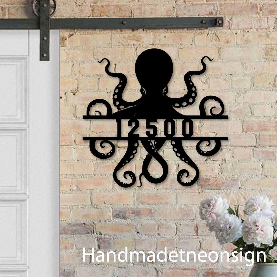 Personalized Octopus House Number, Octopus Home Number Metal Wall Sign ...