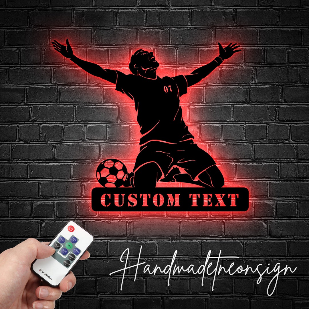 Custom Soccer Player Metal Wall Art LED Light Personalized Football ...