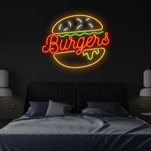 Burger Led Sign, Hamburger Neon Sign, Wall Decor, Burger Art Sign, Home ...