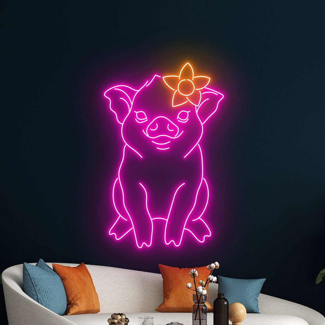 Pig Flower Neon Sign, Pig Wings Led Sign, Pig Led Light, Angel Pig Neon ...