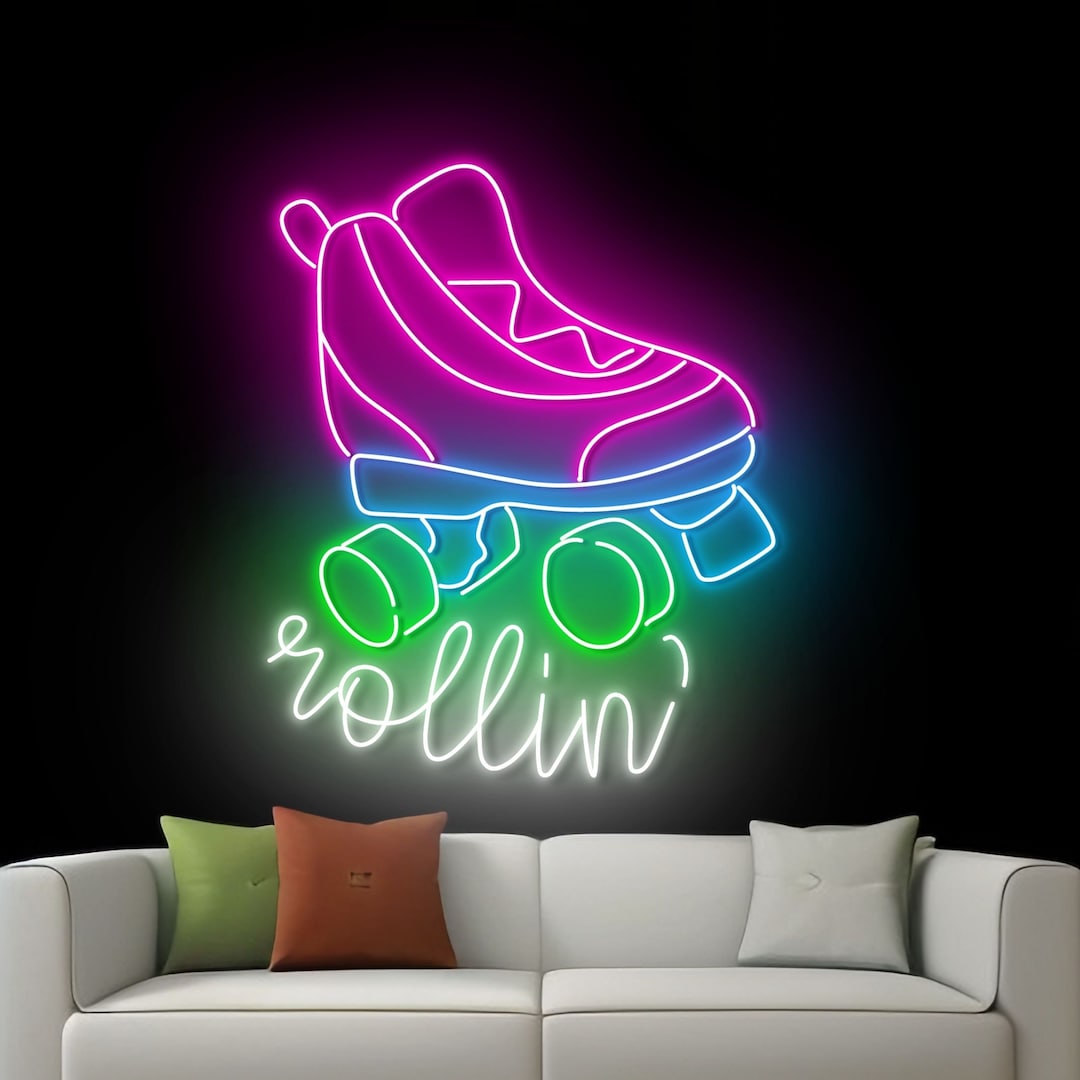 Rolling Neon Wall Sign, Roller Skate Led Wall Light, Skater Led Wall ...