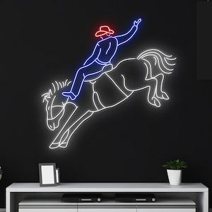Custom Rodeo Neon Sign, Cowboy Rides Horse Neon Light, Cowgirl Riding ...
