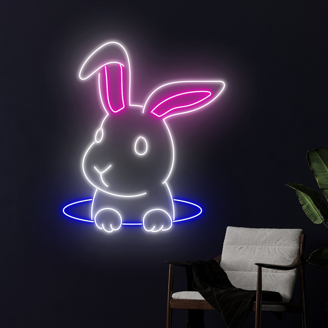 Rabbit Neon Sign, Rabbit Hole Led Sign, Happy Easter Neon Light, Easter ...