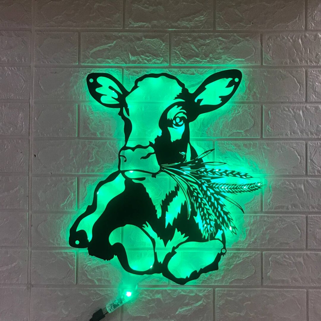 Custom Cow Barley Farmhouse Metal Wall Art LED Light - Personalized ...