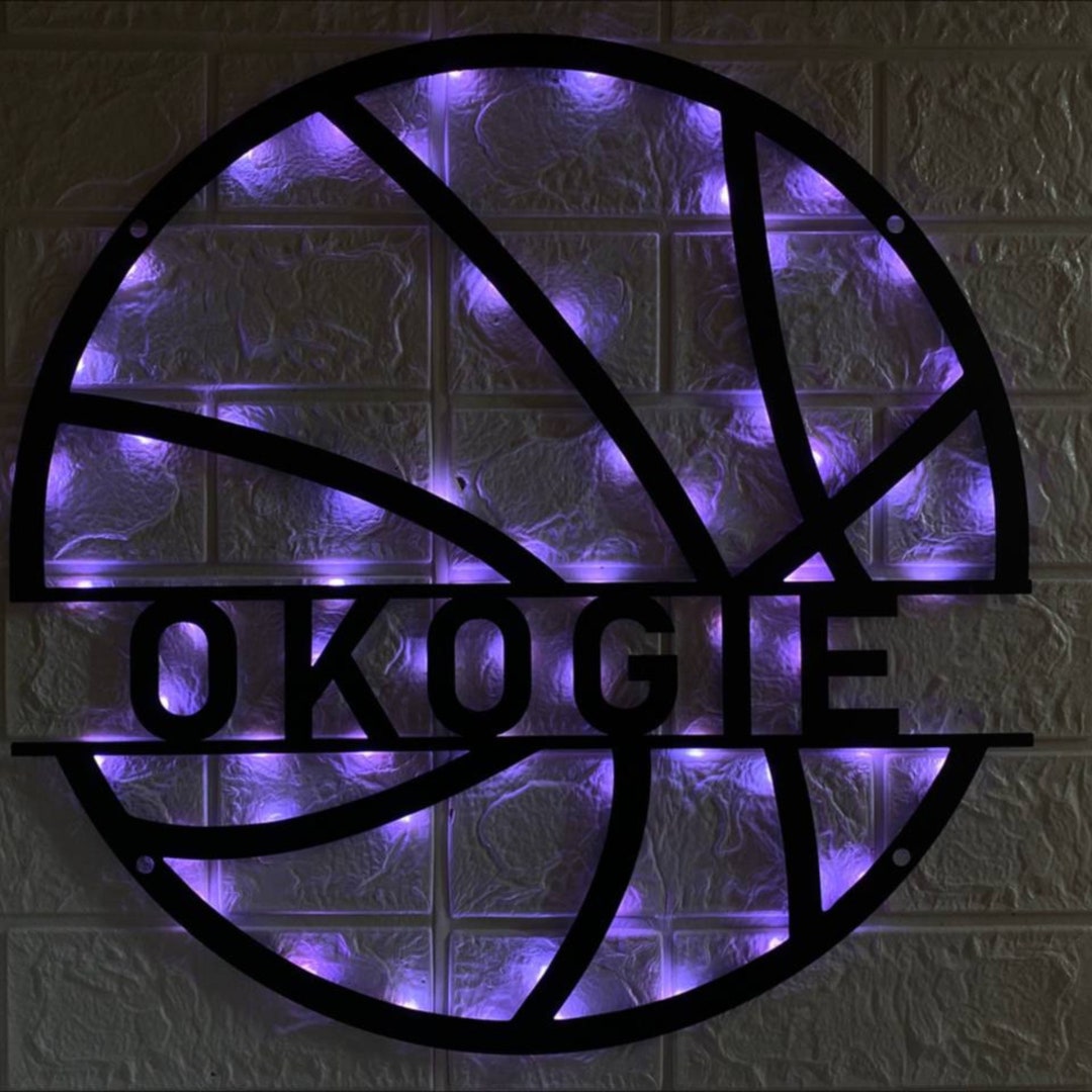 Custom Basketball Metal Wall Art LED Light Personalized Basket Ball ...