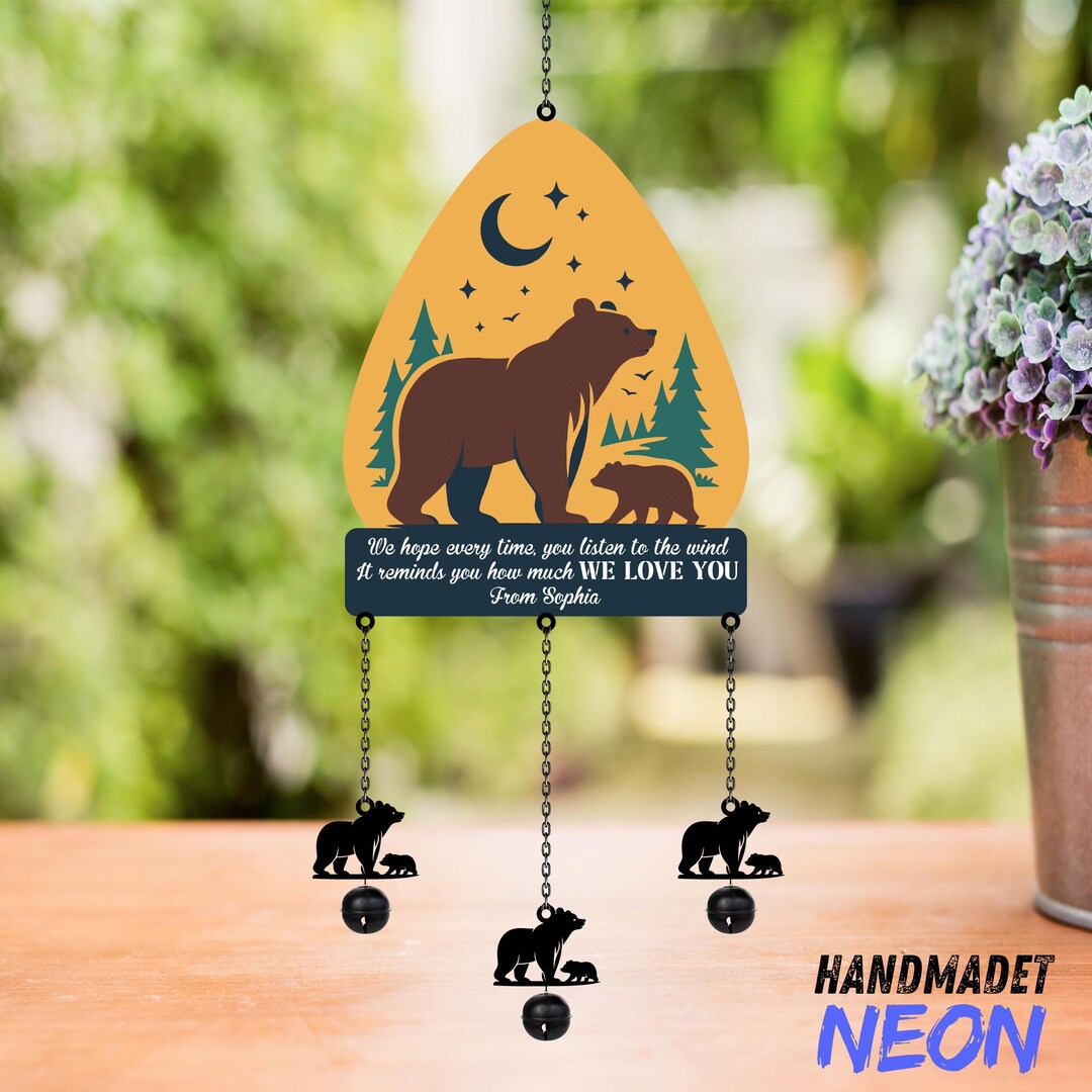 Personalized Cute Bear Metal Wind Chimes Rattle, Custom Bear Wind ...