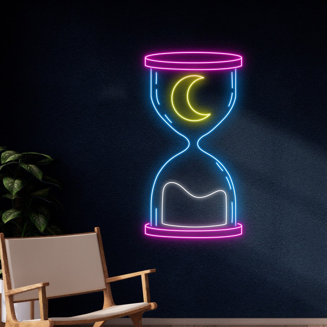 Moon Hourglass Neon Sign, Hourglass Moon Led Sign, Sand Moon Neon Light ...