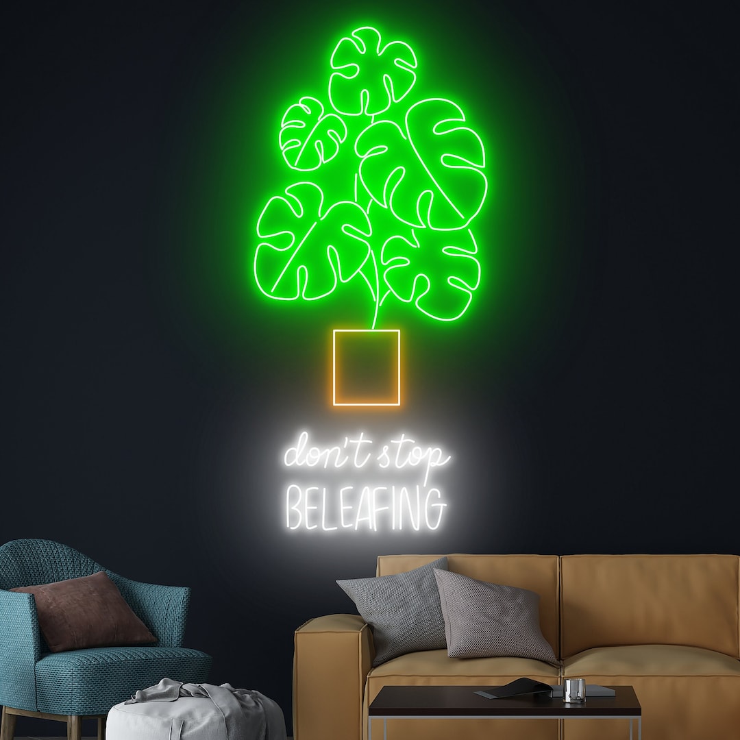 Don't Stop Beleafing Monstera Leaf Plant Neon Light, Leaves Plant Led ...