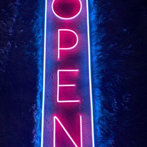 OPEN Neon Sign - Vertical LED Wall Light for Storefront, Cafe, Bar ...