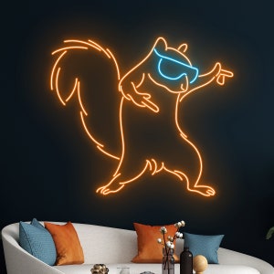 Dancing Squirrel Neon Sign, Squirrel Glasses Neon Light, Chipmunk Led ...