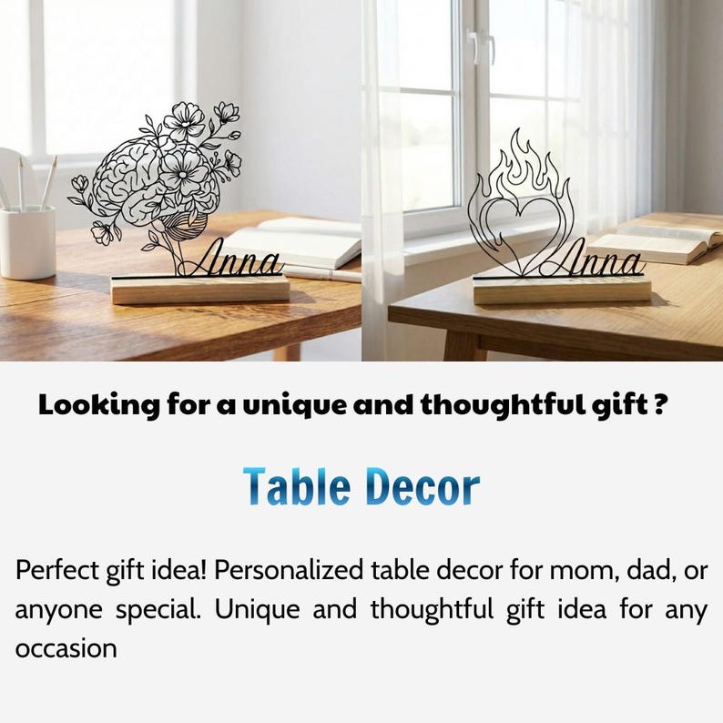 Custom Floral Brain Metal Desk Decor, Psychology Art Table Decor ...