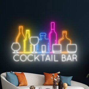 Cocktail Bar Neon Sign, Bar Logo LED Light, Cocktail Wine Neon Light ...