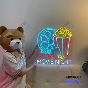 Movie Time Neon Sign, Cinema Led Sign, Popcorn Neon Light, Cinema ...
