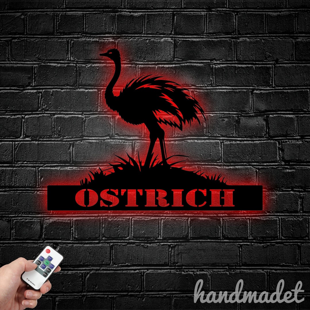 Custom Ostrich Metal Wall Art LED Light, Ostrich Metal Sign, Ostrich ...