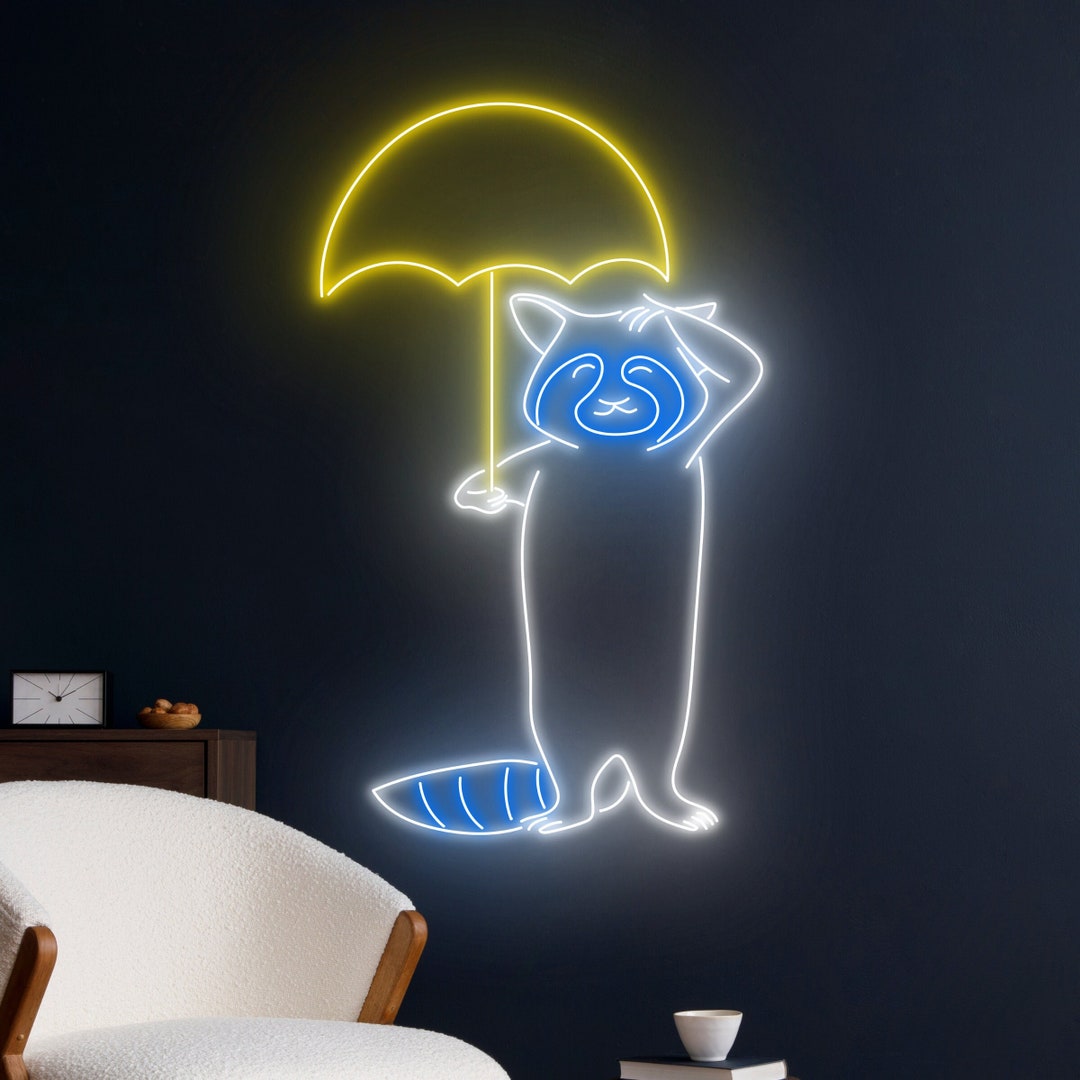 Raccoon Umbrella Neon Sign, Umbrella Raccoon Led Sign, Raccoon Umbrella ...