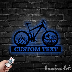 Custom Bicycle Metal Wall Art LED Light, Mountain Bike Metal Sign ...